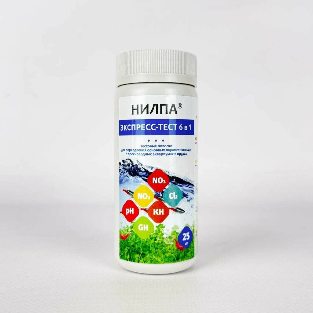 Тест для аквариума нилпа, 6 в 1, экспресс, для анализа качества воды, 25шт, 1 уп