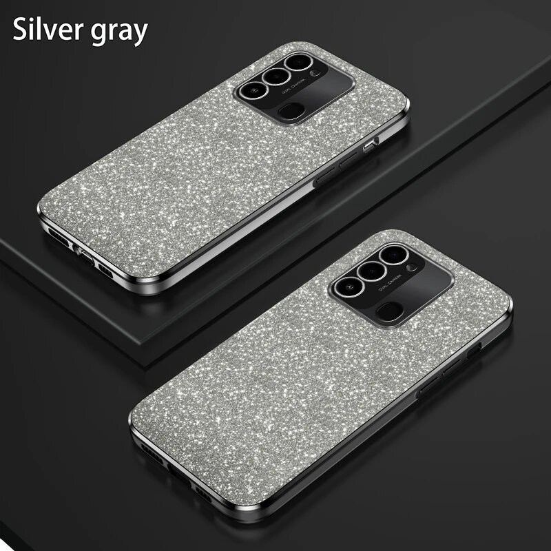Чехол Tecno Spark 8C серебряный, блестящий