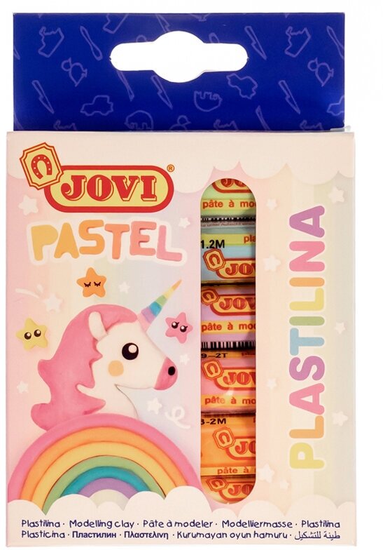 Пластилин JOVI, 06 пастельных цветов, 90г, растительный, картон, европодвес