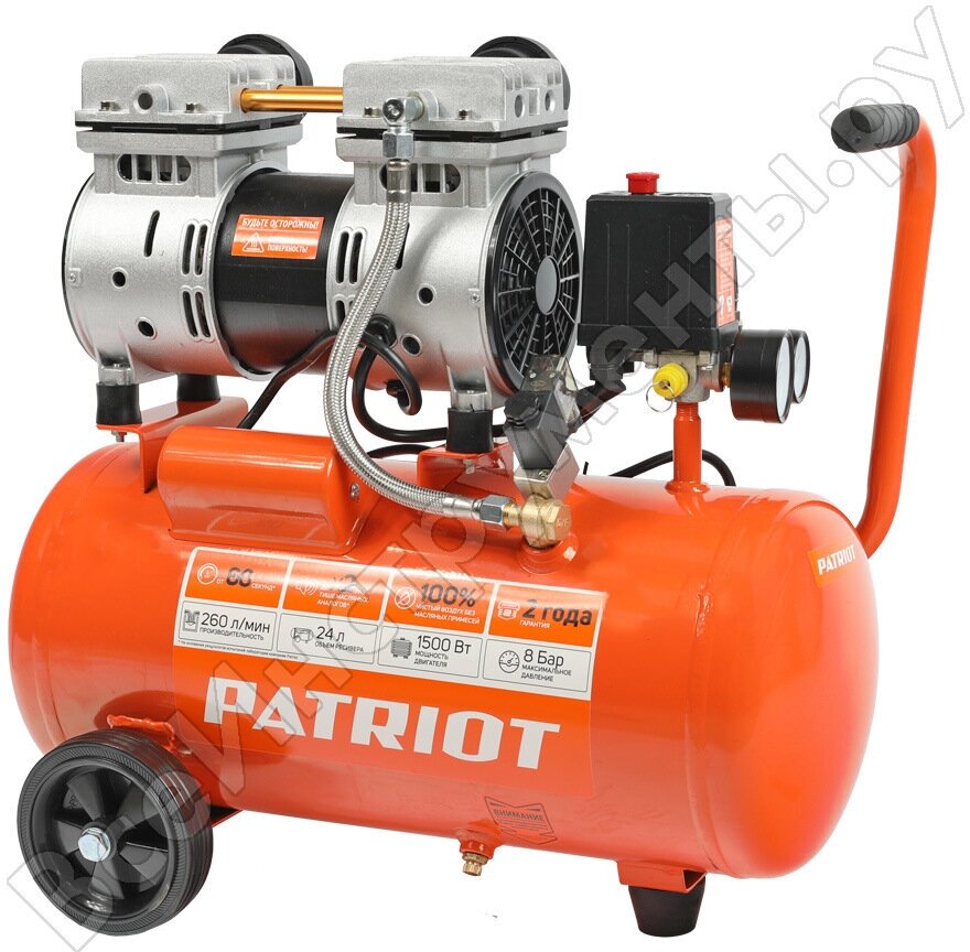 Поршневой безмасляный компрессор PATRIOT WO 24-260S, Агрегат является тихим во время работы, имеет компактный корпус