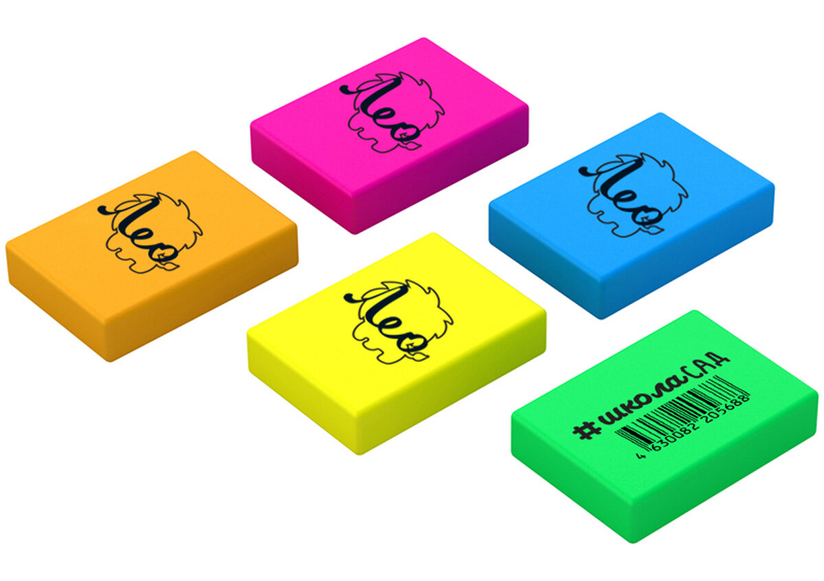 Лео ШколаСад ластик прямоуг. ассорти, 5 цветов, термопластичная резина LLS-01 35x25x8 мм