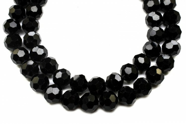 Бусина стеклянная граненая круглая 10мм, цвет черный, 546-008, 10шт