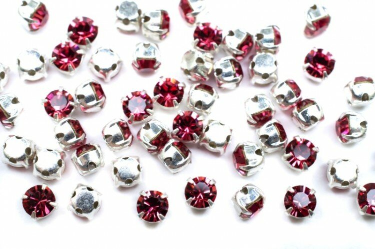 Шатоны Preciosa Maxima 4мм в оправе, цвет indian pink DF/silver, 63-084, 10шт