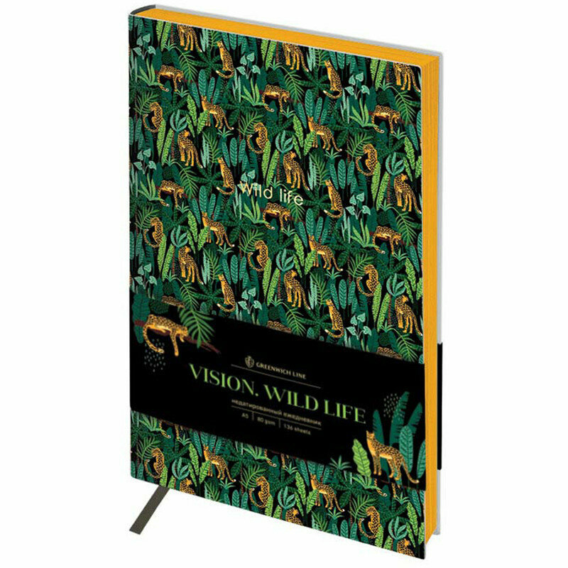 Ежедневник недатир. А5, 136л, кожзам, Greenwich Line "Vision. Wild life", тон. блок, цветной срез, 325288