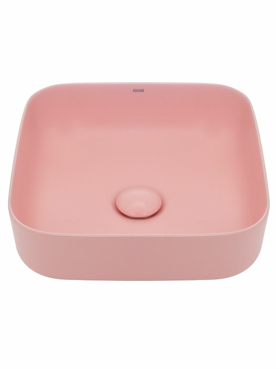 AQM5011 Раковина накладная квадратная, цвет розовый матовый. 390x390x130