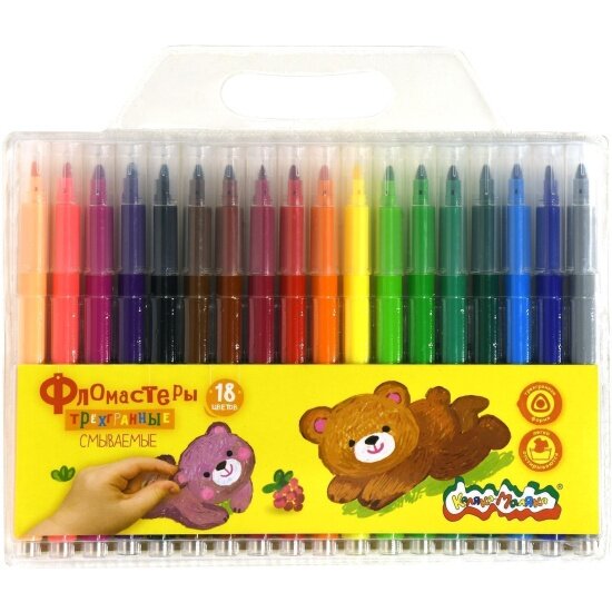 Фломастеры Каляка-маляка трехгранные классические 18 цв. трехгран. корп. легкосмываемые блист. упак.
