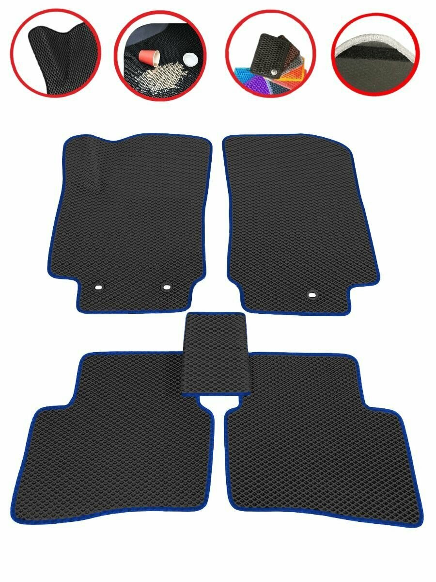 Комплект ковриков EVA/ЭВА для Changan Hunter Plus пикап, (Чанган Хантер Плюс пикап), 2023 г, с 3Д лапой, черный ромб с синим кантом