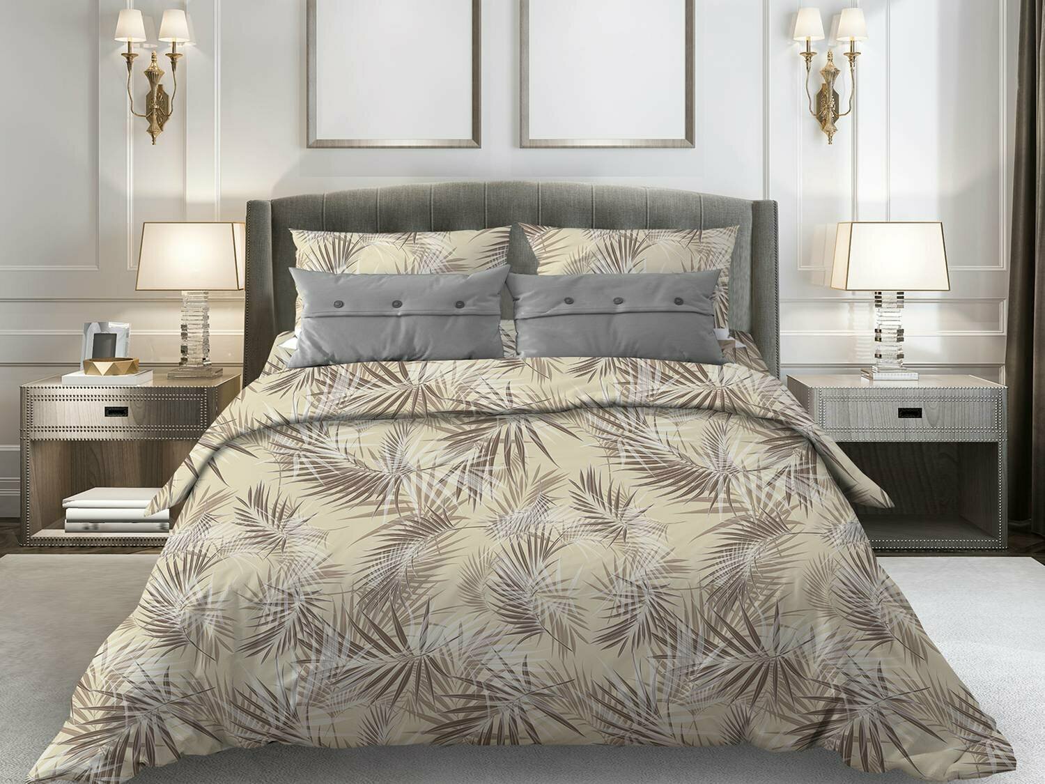 Комплект постельного белья 1,5-спальный, бязь "Комфорт"(220) (Тропикана, бежевый)