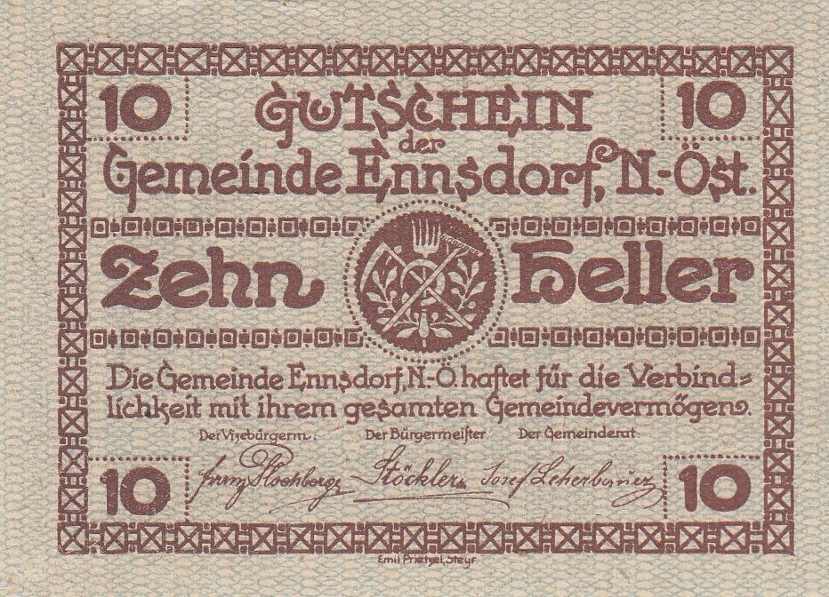 Австрия, Энсдорф 10 геллеров 1914-1920 гг. (5)