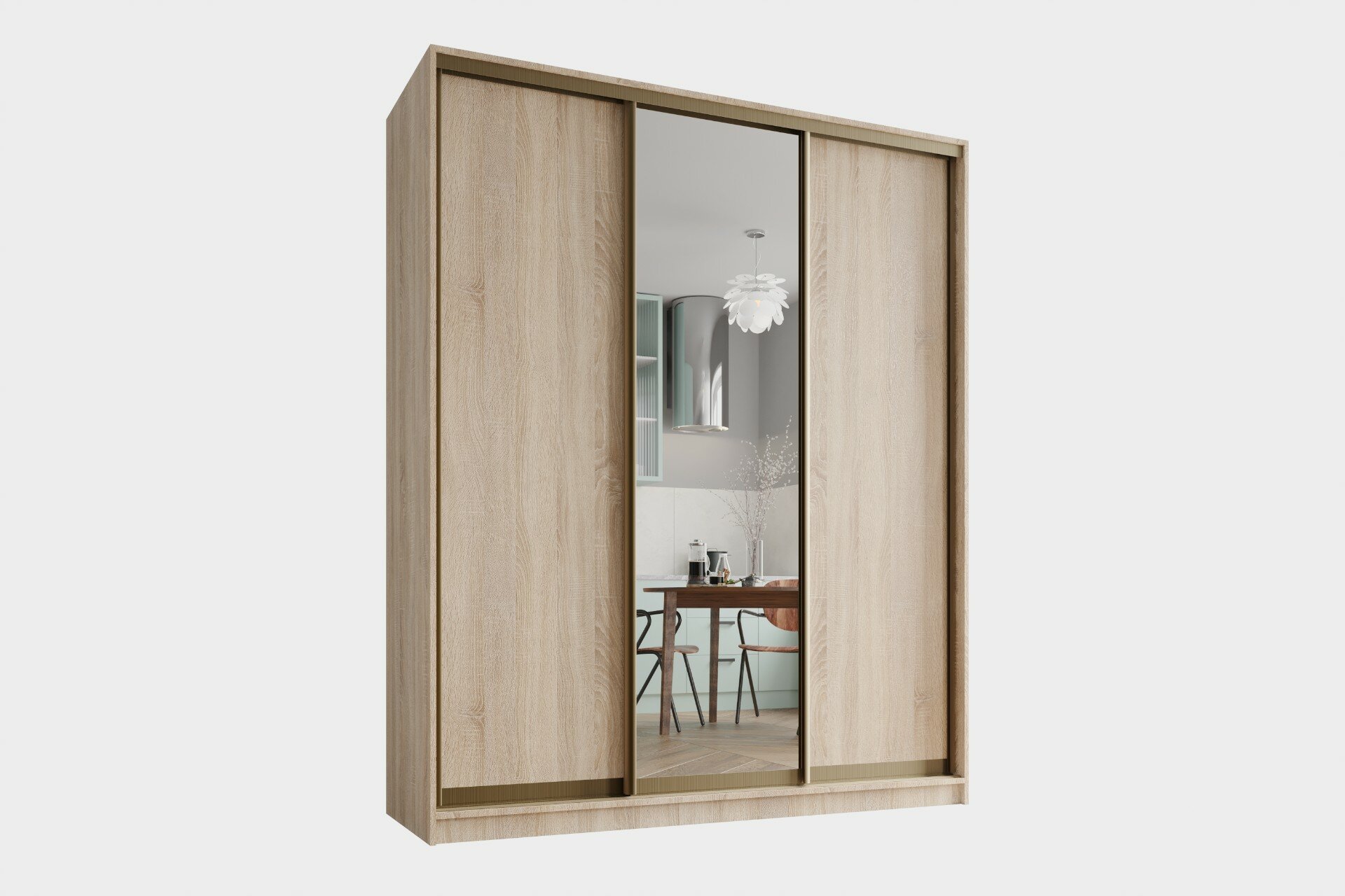 Шкаф купе, для одежды Венера 3, МФ-Купе, 220х45х220, белье/платье/белье, с зеркалом, дуб сонома, профиль шампань