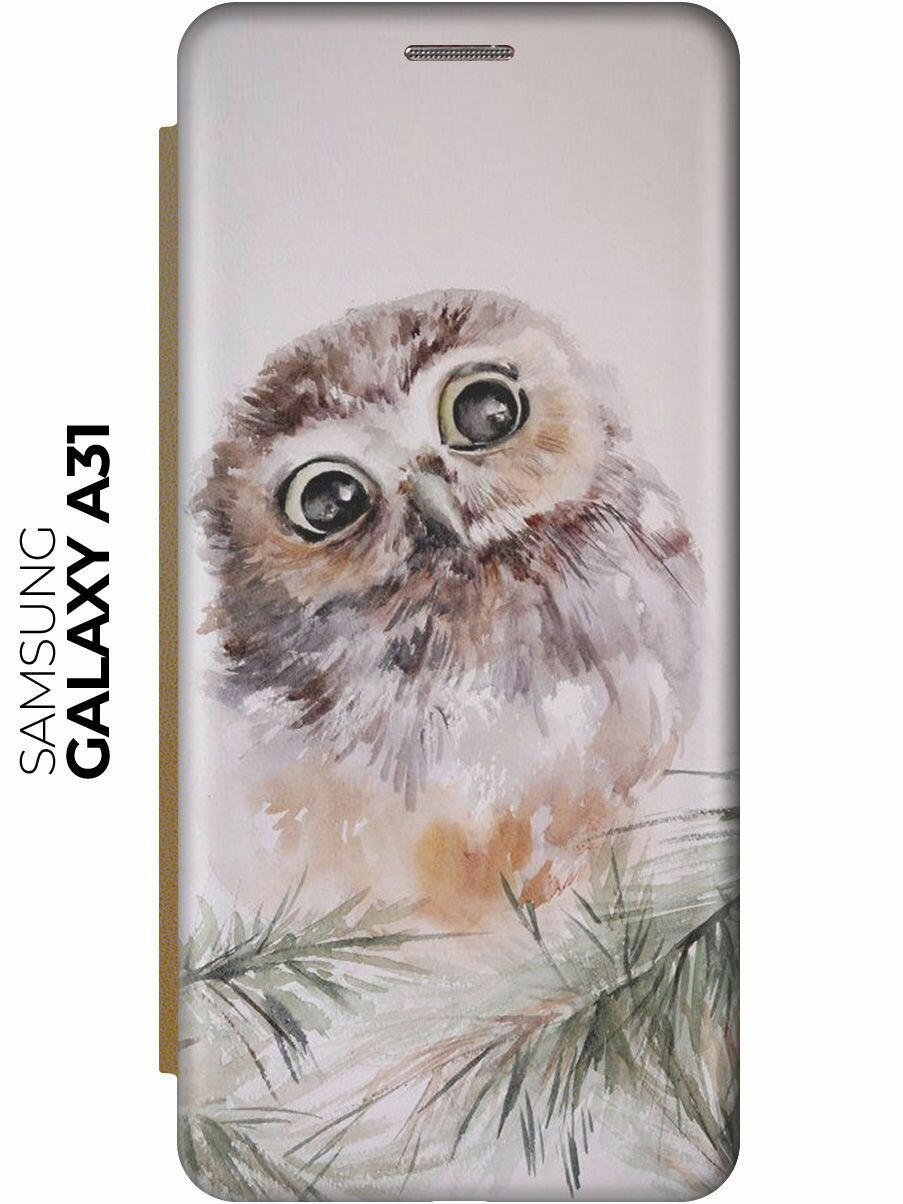 Чехол-книжка Совенок на Samsung Galaxy A31 / Самсунг А31 золотой