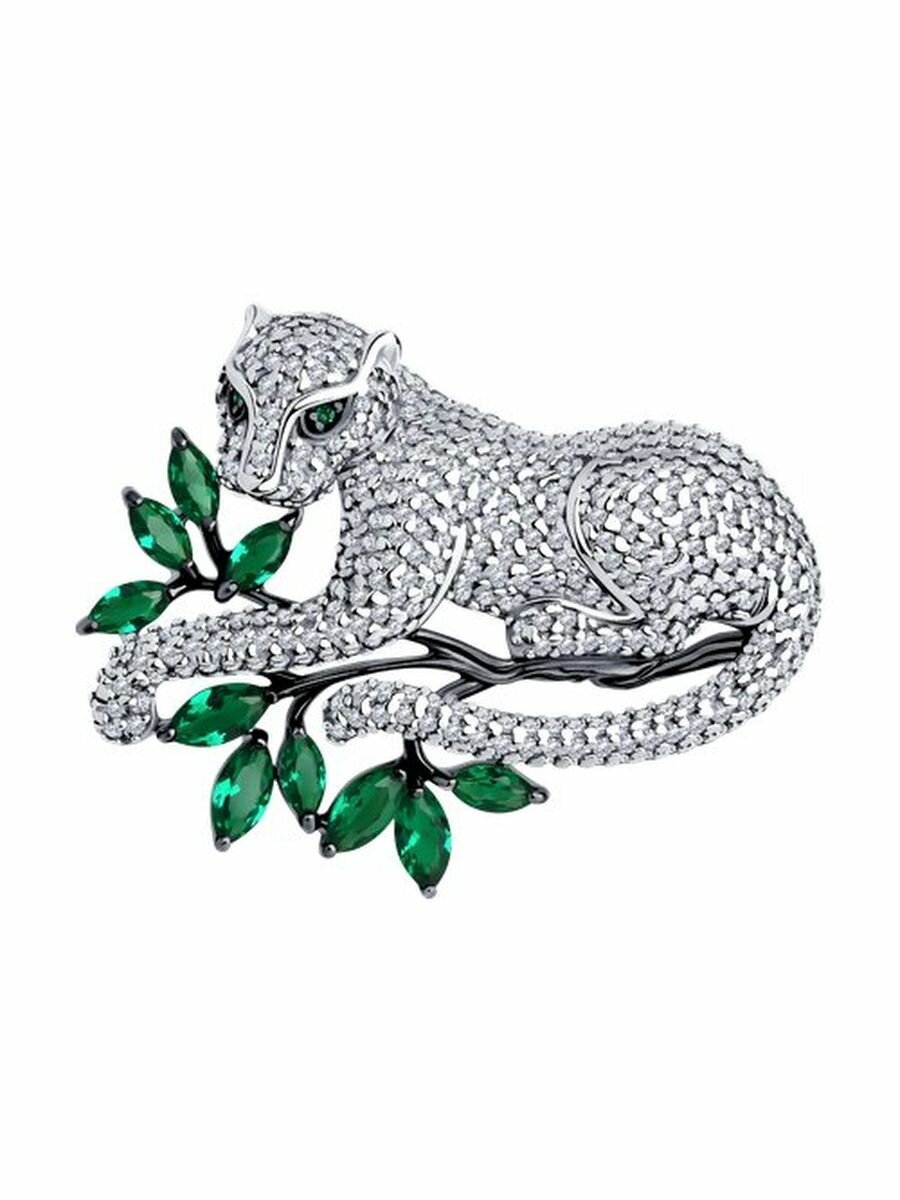 Брошь, серебро, 925 проба, родирование, фианит