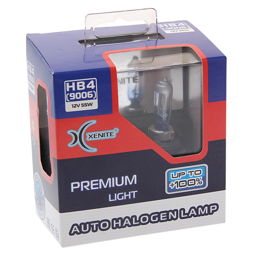 Лампа 12V HB4(9006) 55W P22d +100% 3600К бокс (2шт.) Premium XENITE