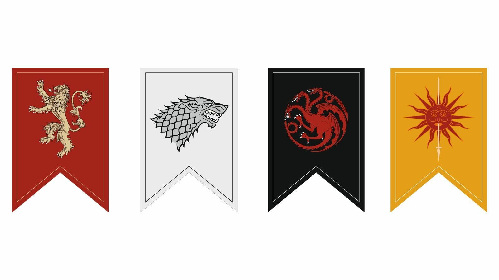 Флаги Великих Домов Вестеросса из Игры престолов в комплекте, на шёлке