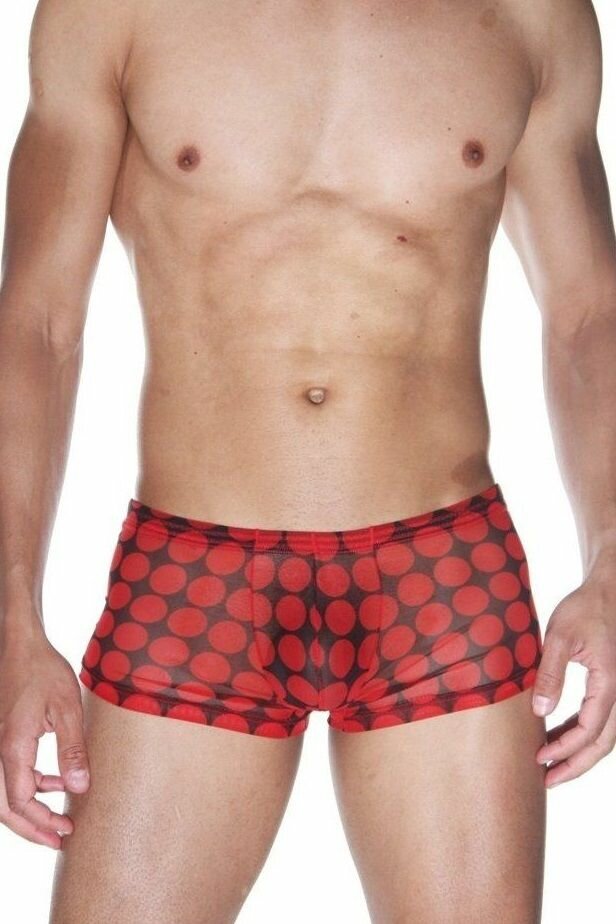 Мужские трусы-боксеры из полупрозрачной ткани в горох. Цвет - красный с черным. Производитель - La Blinque