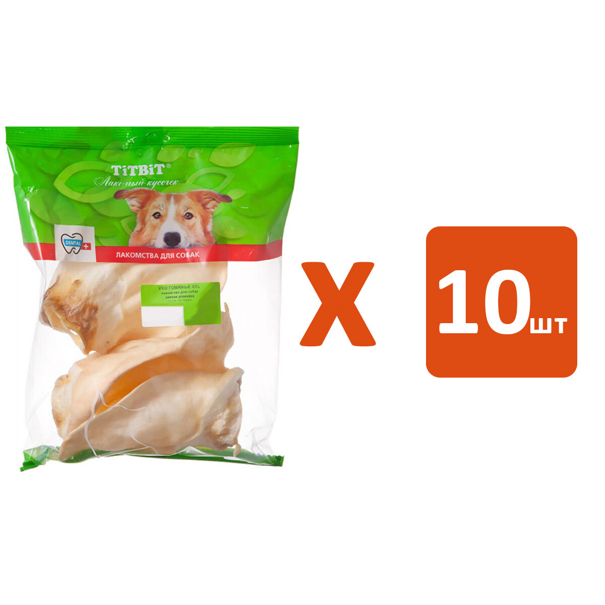 Лакомство TIT BIT для собак ухо говяжье XXL 80 гр (1 шт х 10)