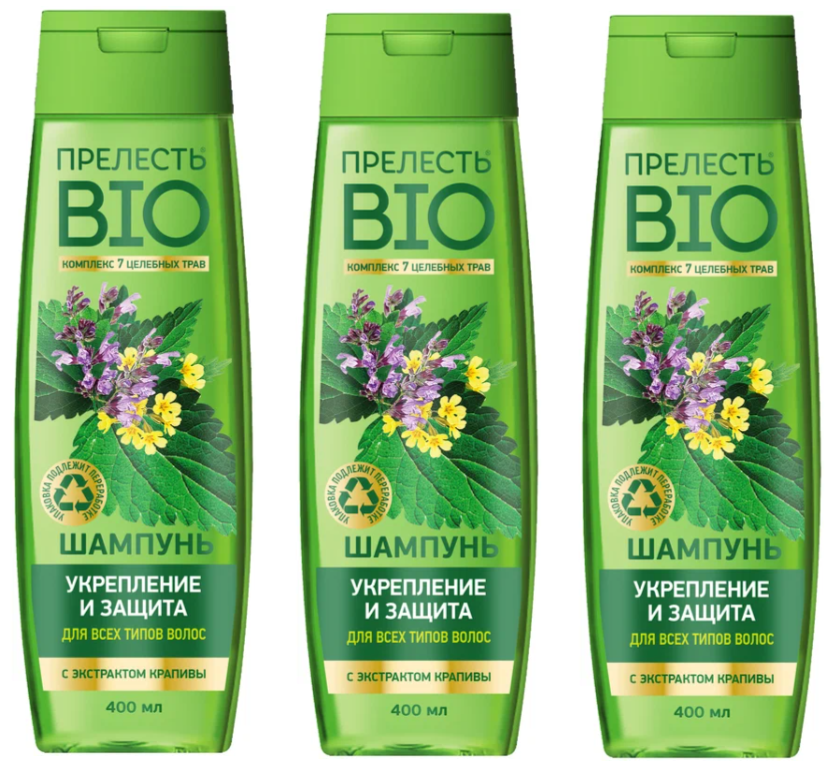 Шампунь Прелесть Био, укрепление и защита, для всех типов волос, 400 мл, 3 шт