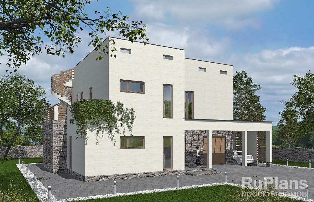 Двухэтажный дом с гаражом, террасой и эксплуатируемой кровлей (240 м2, 13м x 18м) Rg5880