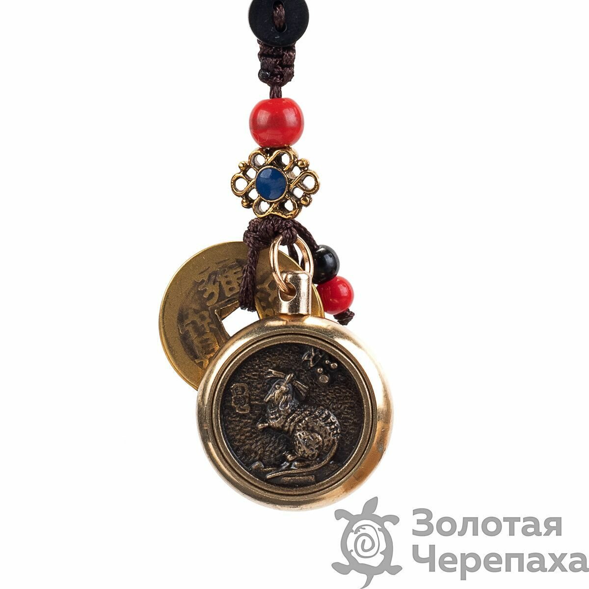 Брелок "Мышь с монетами", Фэн-Шуй, (Китайский календарь) бронза