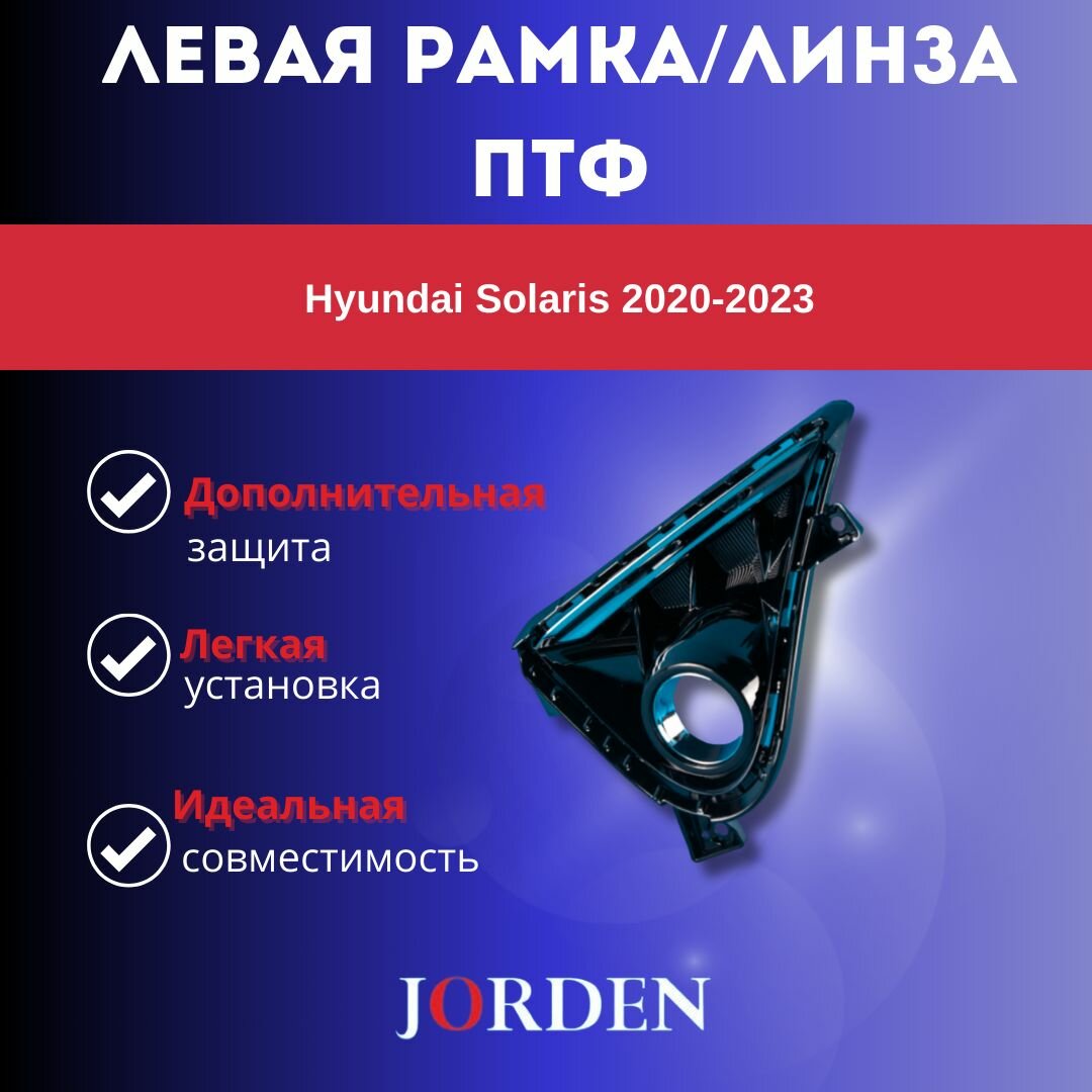 Рамка ПТФ облицовка с линзой противотуманной фары левая авто Hyundai Solaris 2 2020-2023 Хендай Солярис 86521H5510