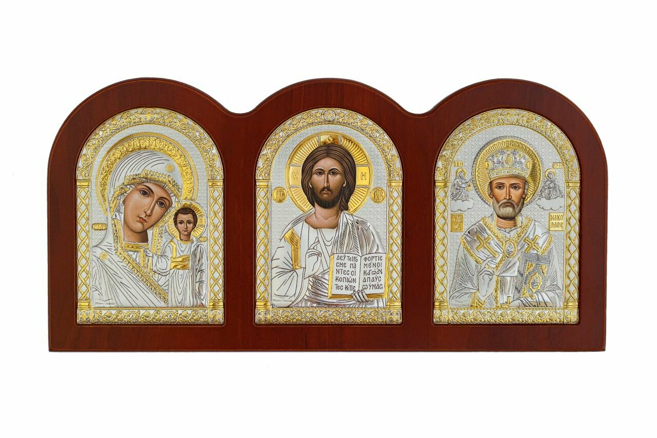 Икона серебряная, греческая триптих 115х230мм.