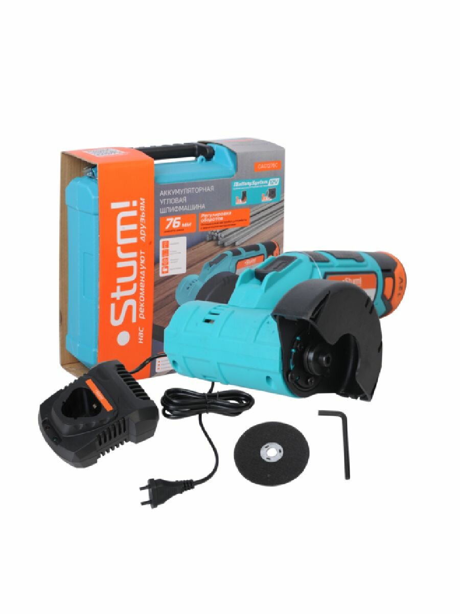 Sturm! УШМ аккумуляторная 12В, 76мм, 1x2.0Ач, ЗУ, кейс CAG1276C