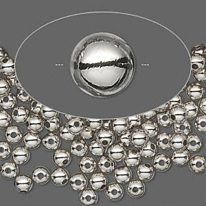 Бусина металлическая, 4мм, гладкая, базовый материал - латунь, стального цвета, 20 шт.