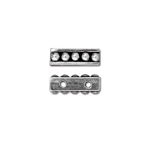 Разделитель 11х4х4мм, TierraCast, прямоугольный, с пупырышками, на два отверстия, базовый материал - оловянный сплав, посеребренный с чернением, 2 шт.