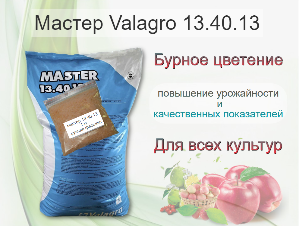 Удобрение Valagro "Мастер" 13.40.13 для всех видов растений, 1кг ручная фасовка