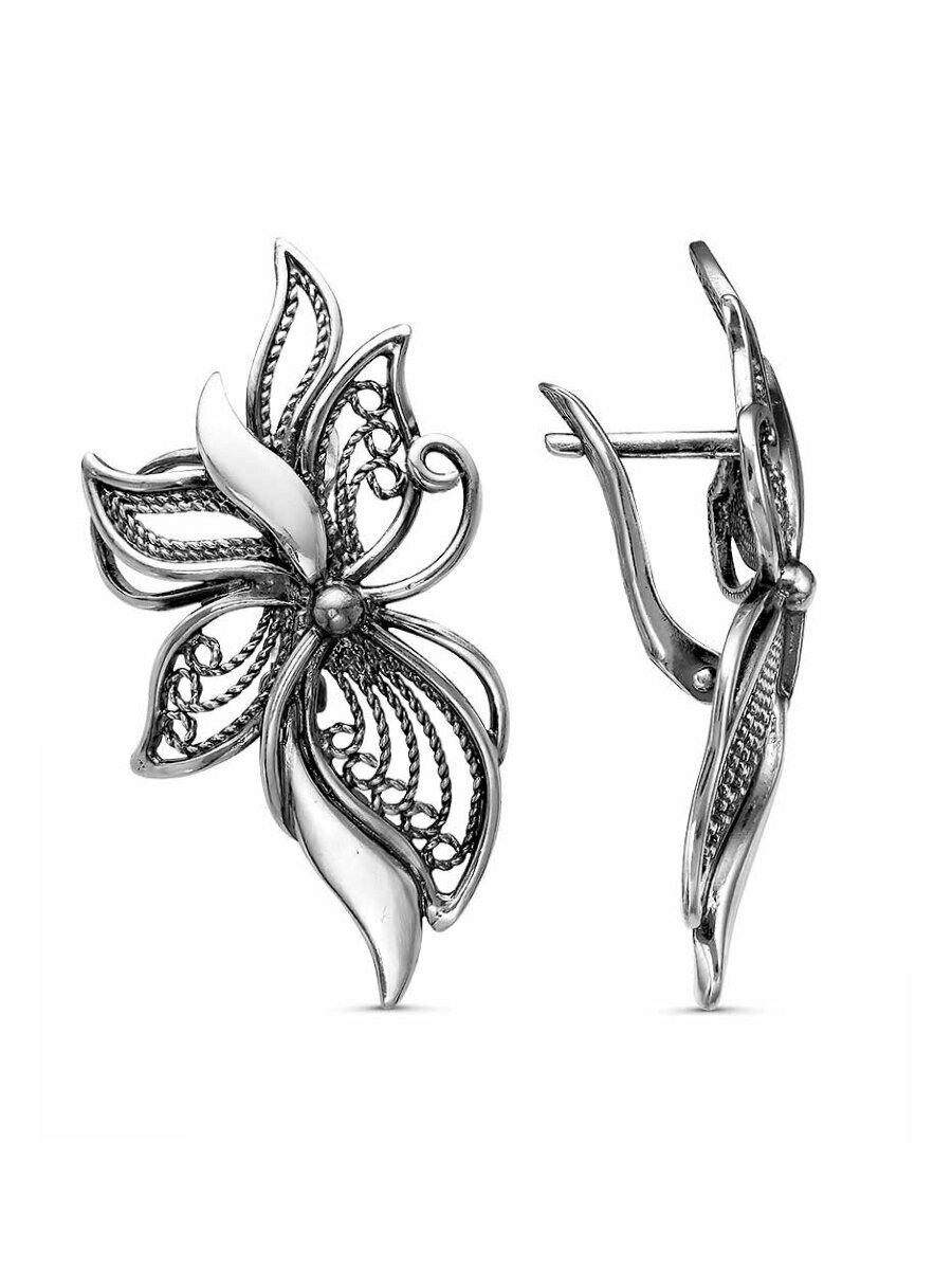 Серьги, серебро, 925 проба, оксидирование
