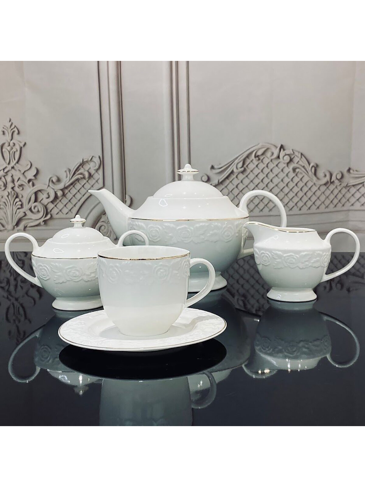 Чайный сервиз 6 персон Lenardi Белая Роза, фарфор, 17 пр