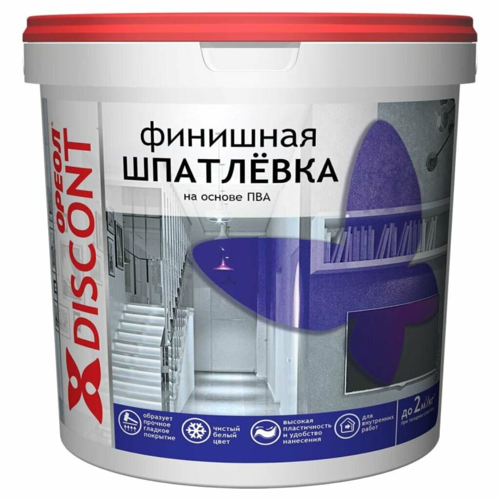 Ореол, Шпатлевка финишная, белая, для внутренних работ, 3 кг, Дисконт
