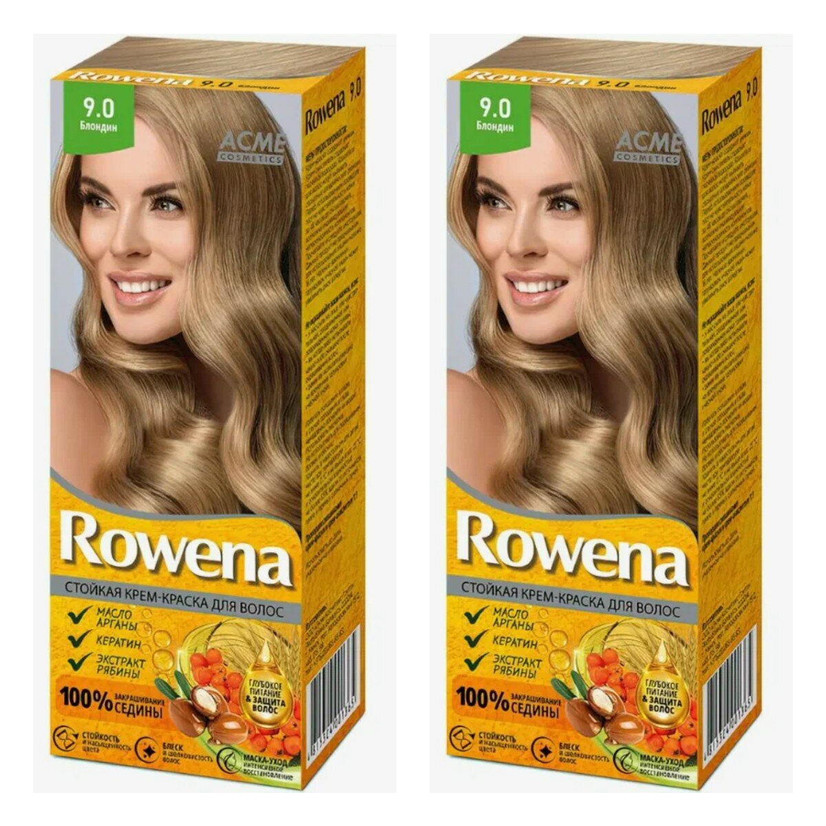 Стойкая крем-краска для волос Rowena, тон 9.0 блондин, 115 мл, 2 шт.