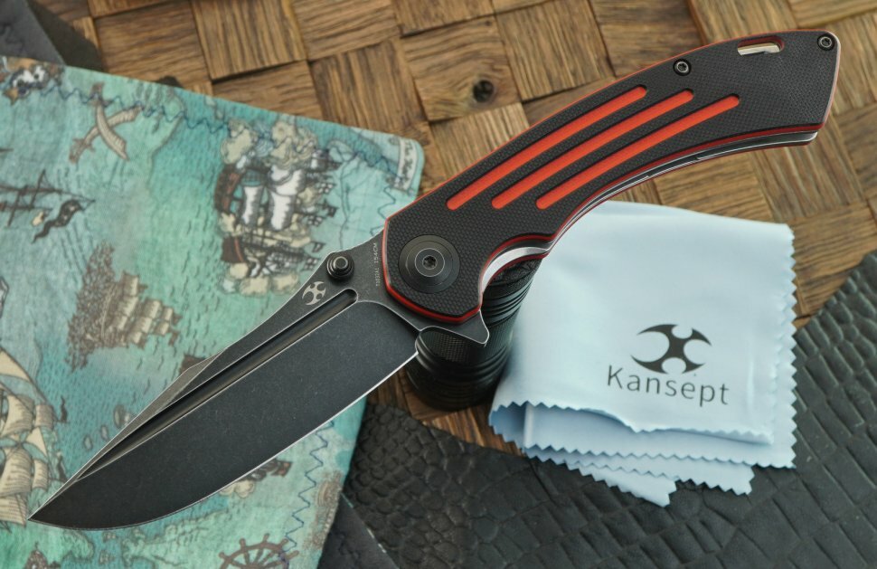 Складной нож Kansept Knives Pretatout, сталь 154CM, BC, рукоять черно-красный G-10