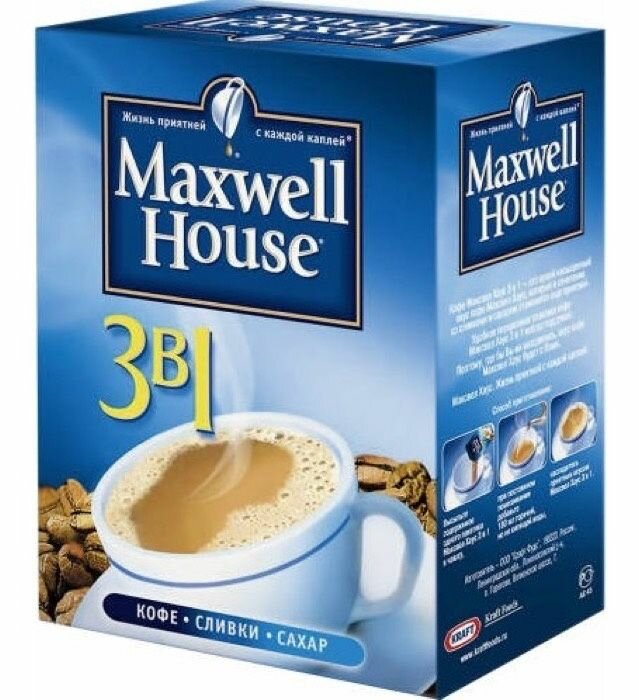 Maxwell House Кофе растворимый, 3 в 1, 12 шт по 14 г