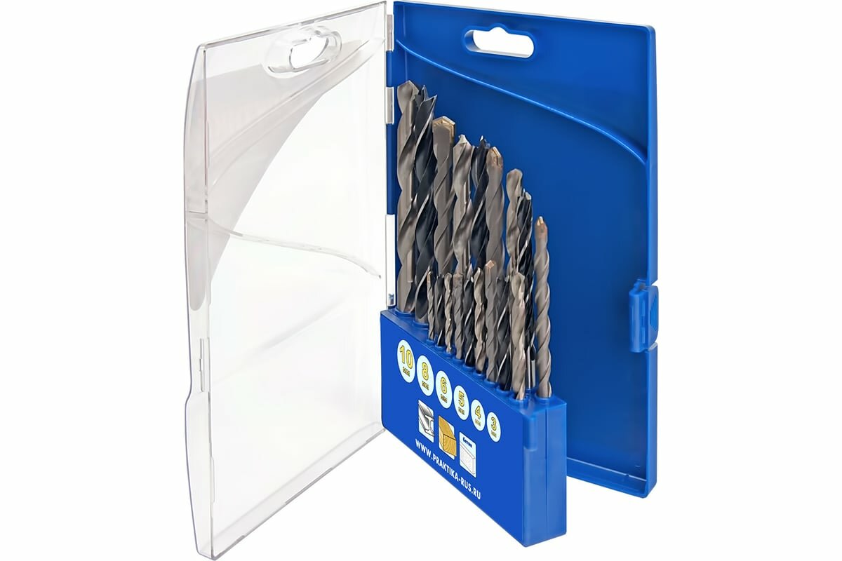 Профи набор сверл по металлу, бетону и дереву 18 шт Практика 640-391 универсальный