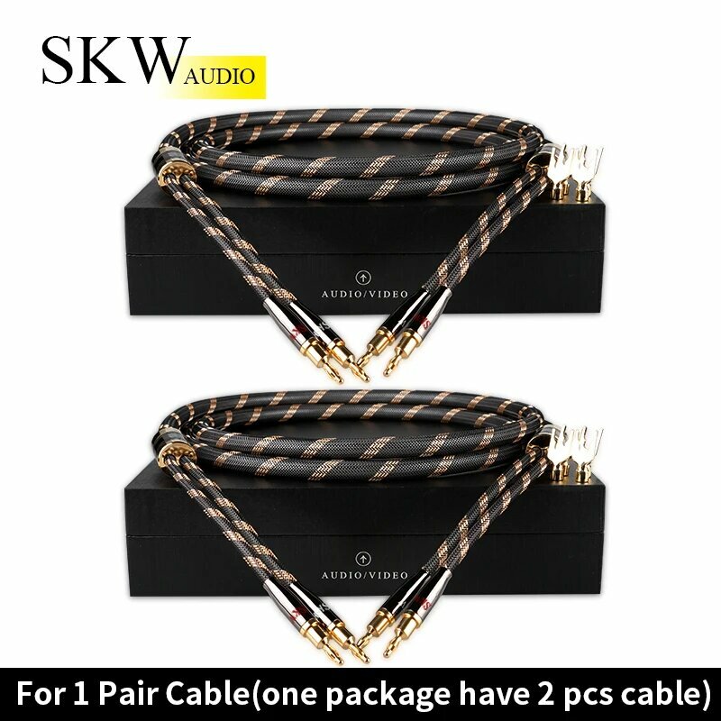 SKW Высококачественный аудио кабель для колонок с вилками "банан" 24K золото 2 м