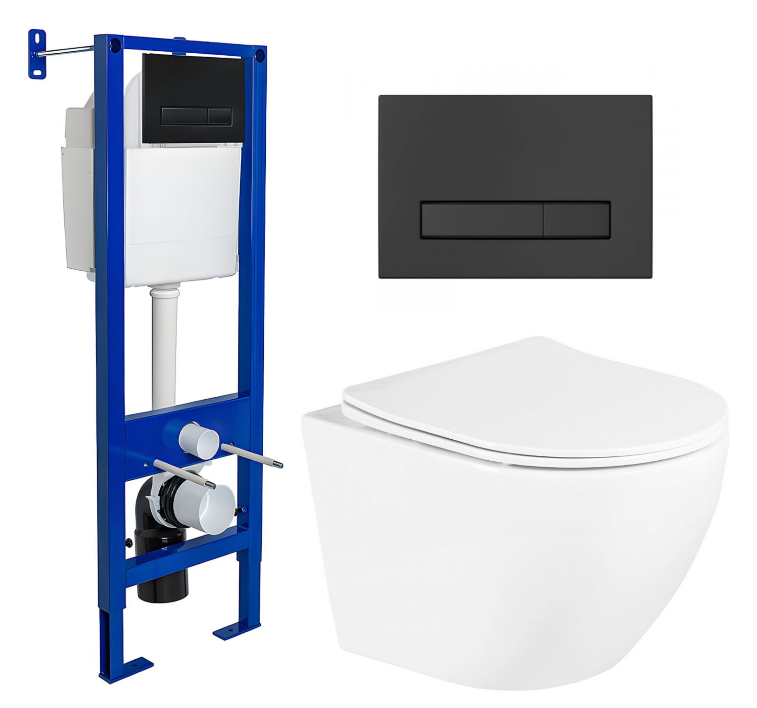 Комплект 3 в 1 инсталляция Berges Wasserhaus Atom Line 410 + Унитаз подвесной BelBagno Uno BB3105CHR/SC + кнопка черная