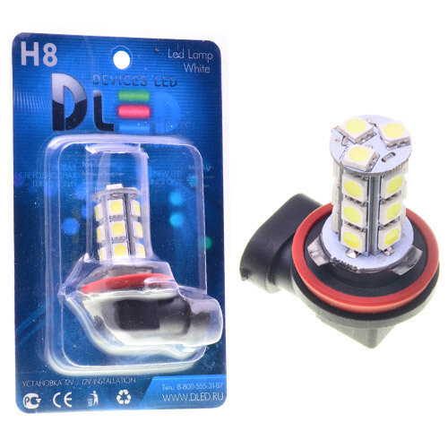 Светодиодная автомобильная лампа H8 - 18 SMD 5050 (1 лампа в упаковке)