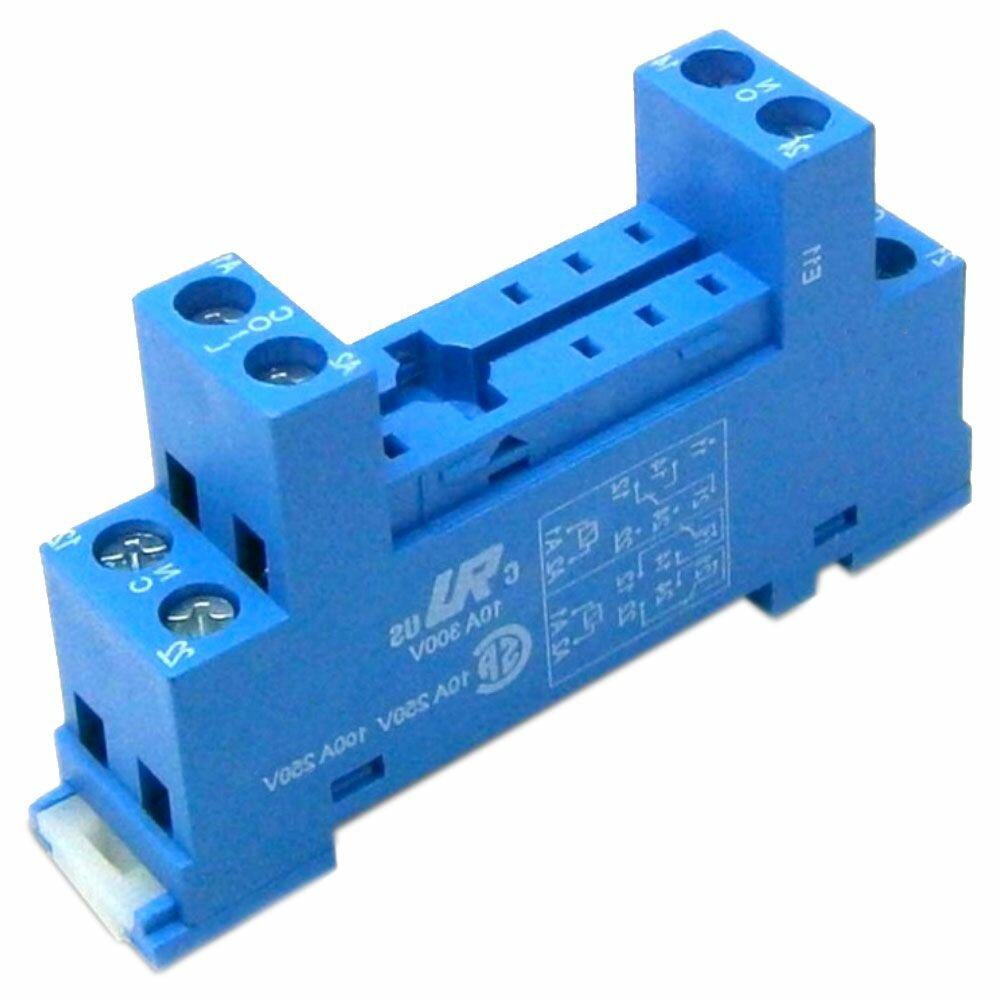 Розетка с винтовыми клеммами (с зажимной клетью) для реле 40.51, 40.52, 40.61, 44.52, 44.62; применяются модули 99.01; в комплекте металлическая клипса 095.71; версия: синий цвет