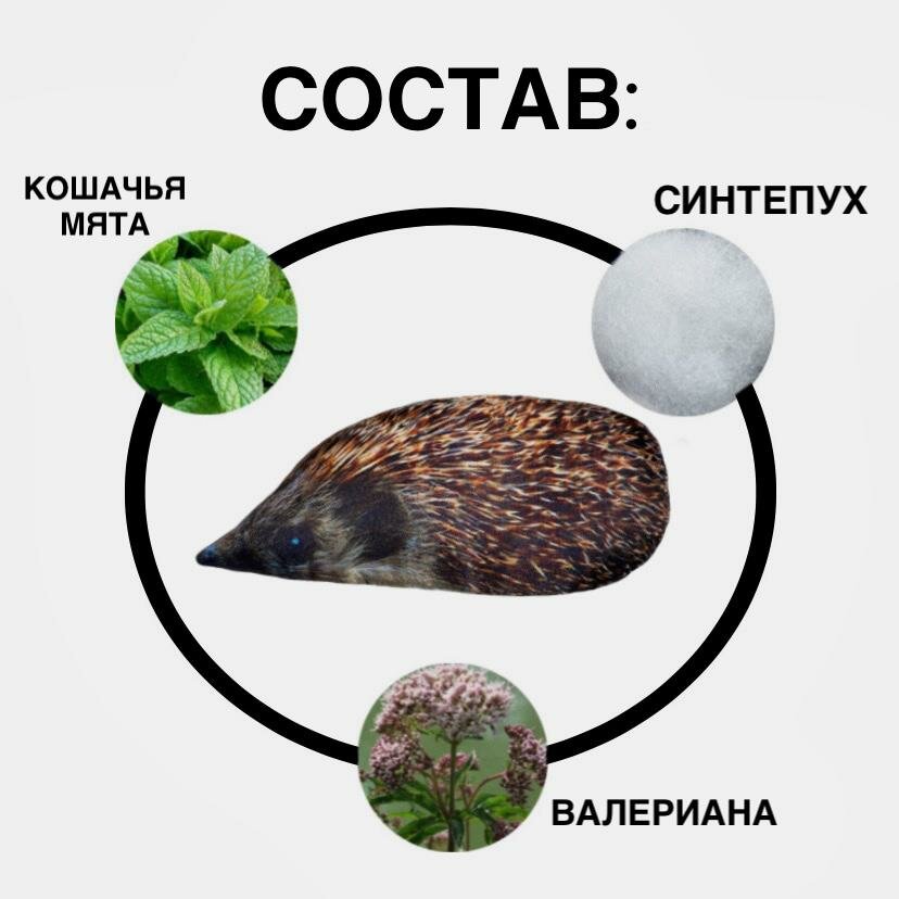Игрушка для животных ИП Видашова "Ежик", с кошачей мятой, синтепон/текстиль/флис, 19x8x5 см — фото 1