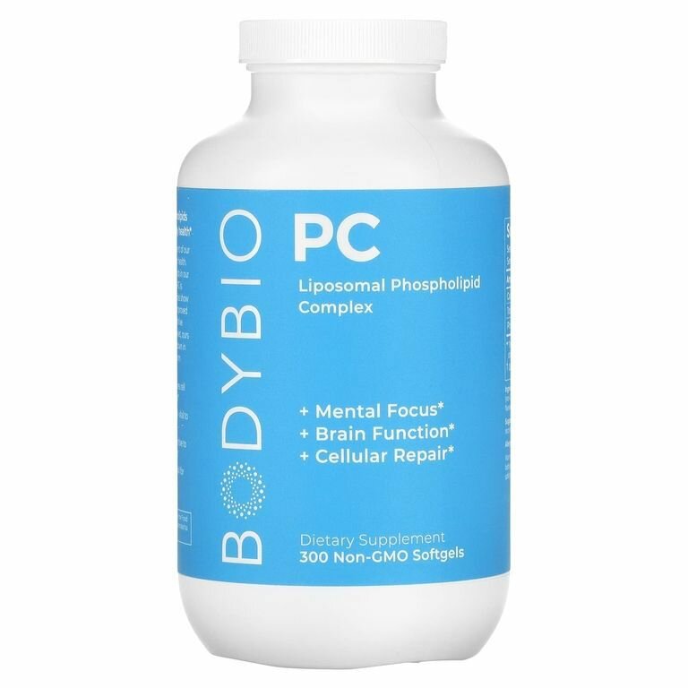 BodyBio, фосфатидилхолин, липосомальный фосфолипидный комплекс, Liposomal Phospholipid Complex, 300 капсул