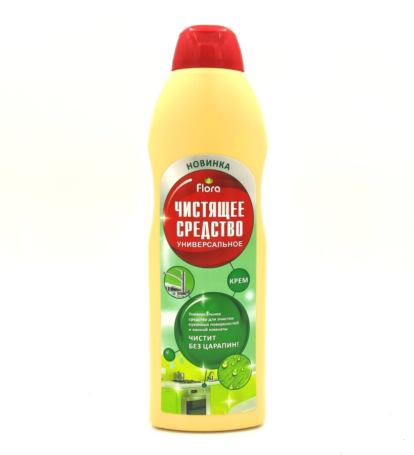 Средство чистящее универсальное "Флора универсал" для кухни и ванны, в виде крема 600 мл - удаляет жир, известковый налет, въевшиеся загрязнения.