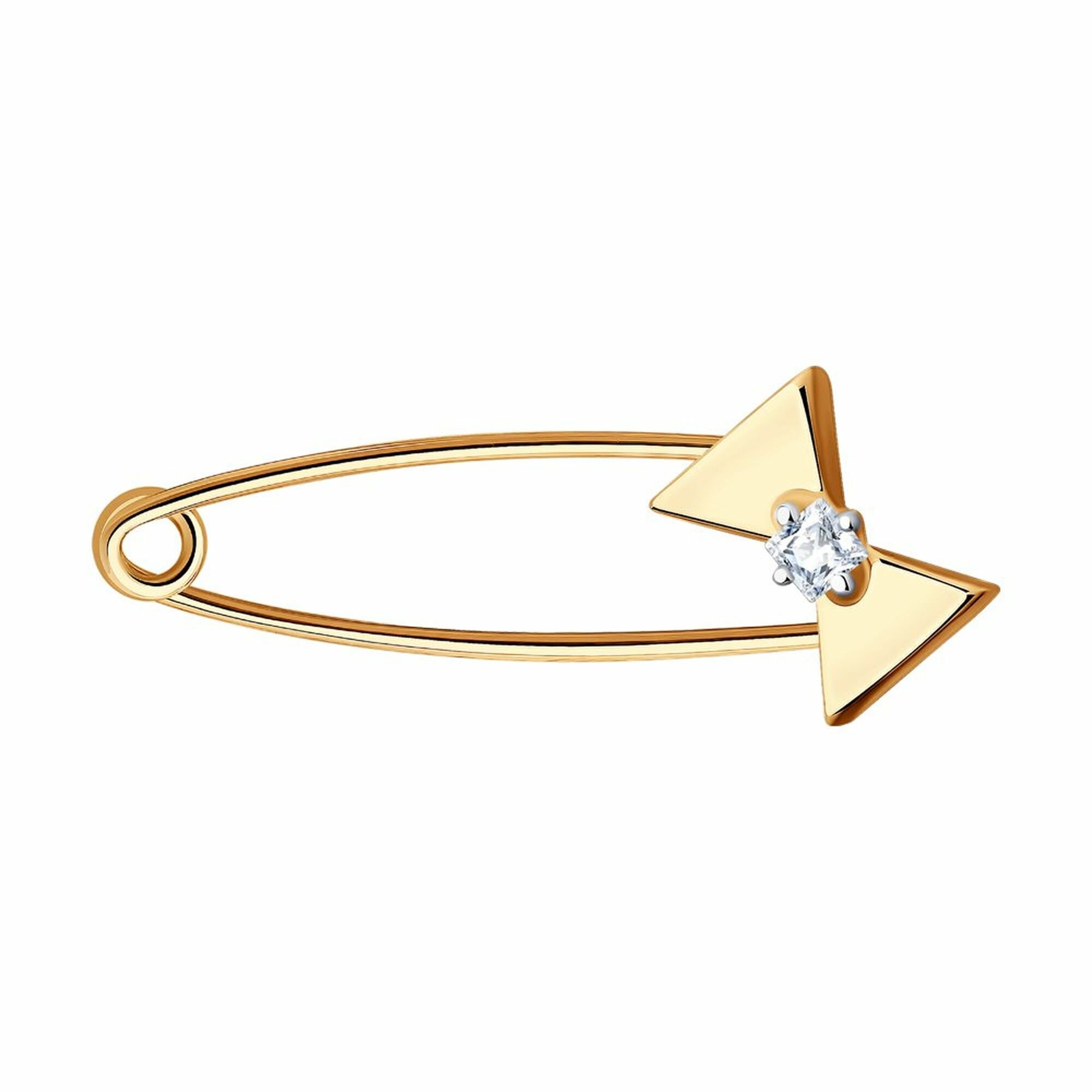 Брошь, красное золото, 585 проба, фианит