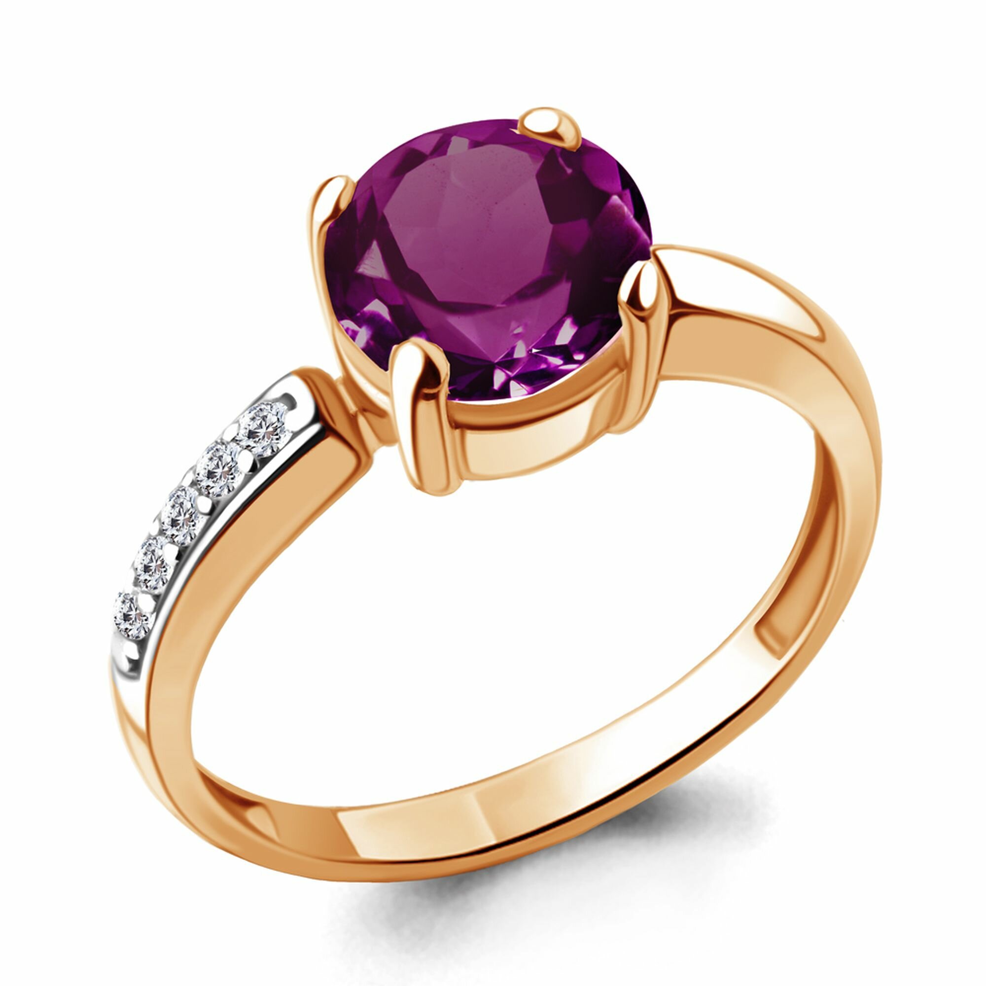 Кольцо, серебро, 925 проба, золочение, аметист, фианит