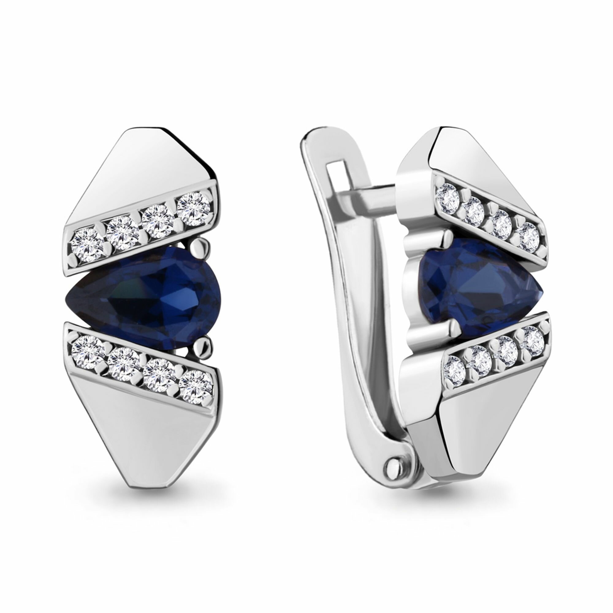 Серьги, серебро, 925 проба, родирование, сапфир синтетический, фианит
