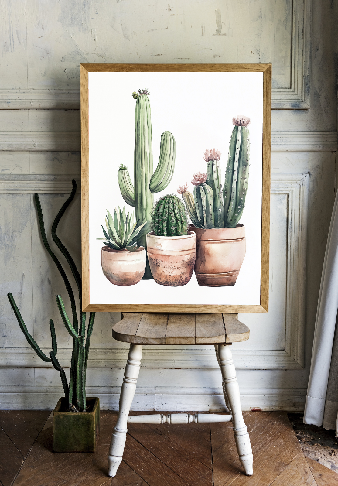 Постер "Классические кактусы в горшках" 50x70 в раме