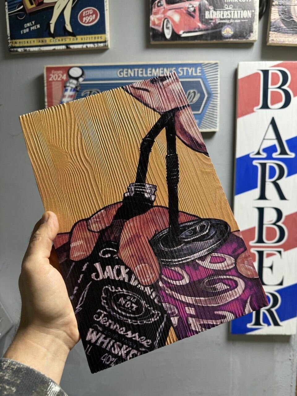 Картина табличка для барбершопа Jack Daniel s and Cola 20х30