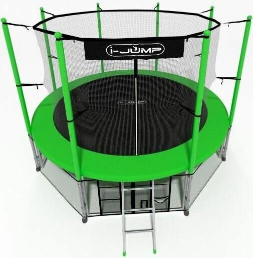 Батут i-JUMP CLASSIC 12FT с защитной сеткой и лестницей для дачи (зеленый)