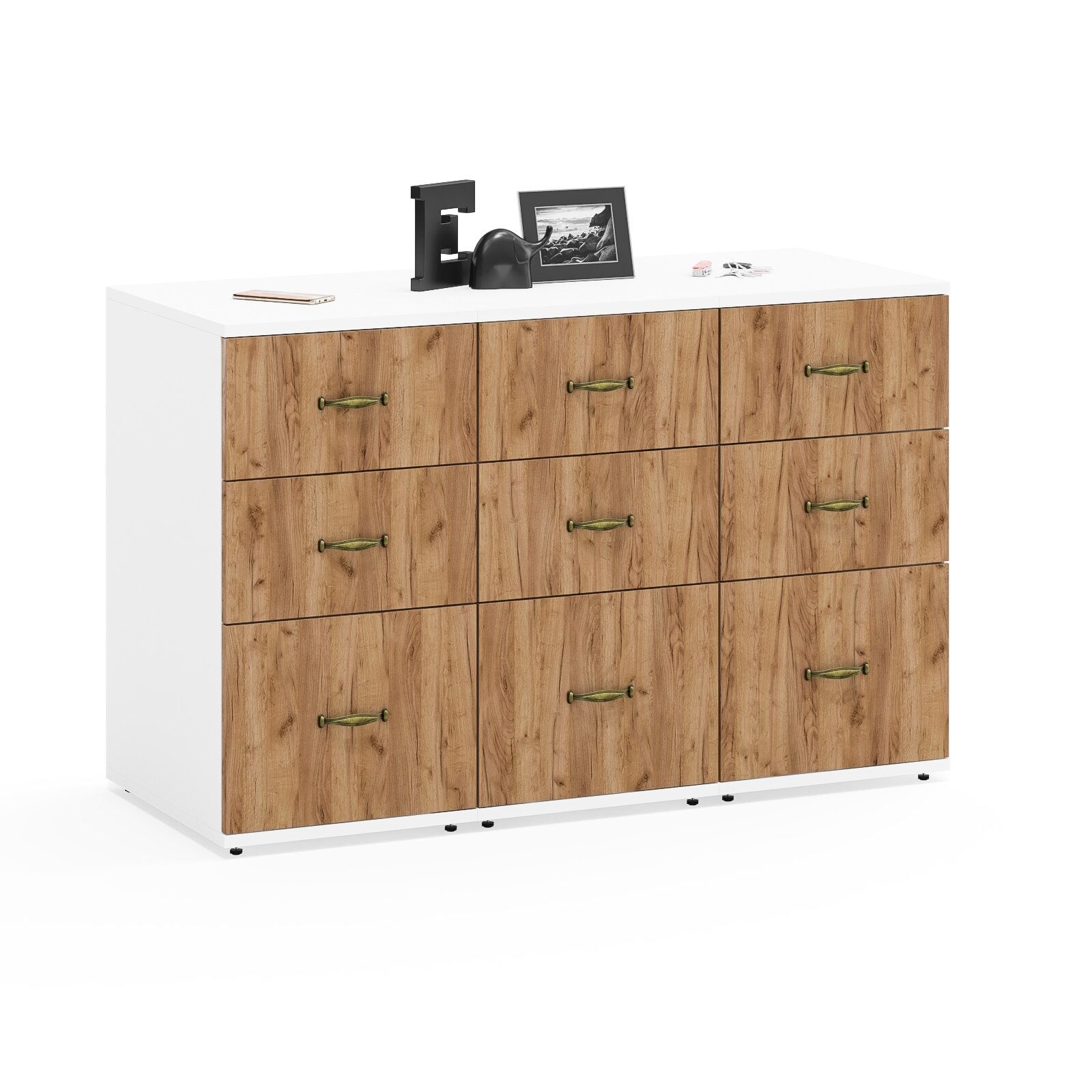 Тумбы три выдвижных ящиками Мебельный двор Лидер-8 3.16 белый/крафт золото, 120х50х75 см